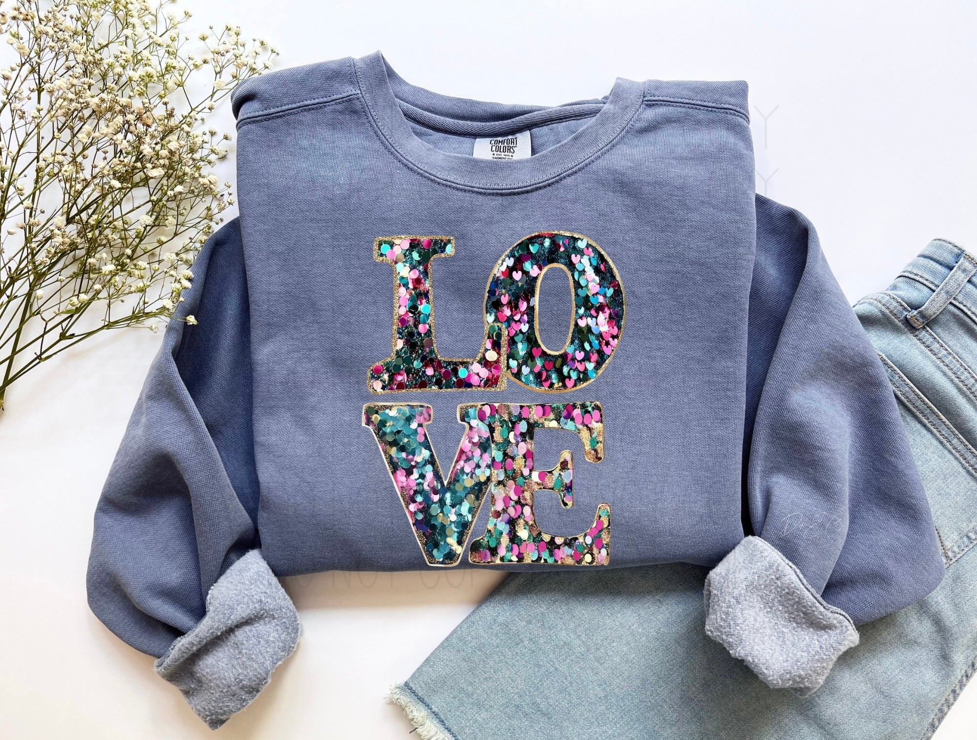 Love sequin FAUX (FAKE) Embroidery 2- DTF Transfer – D&EC Wholesale